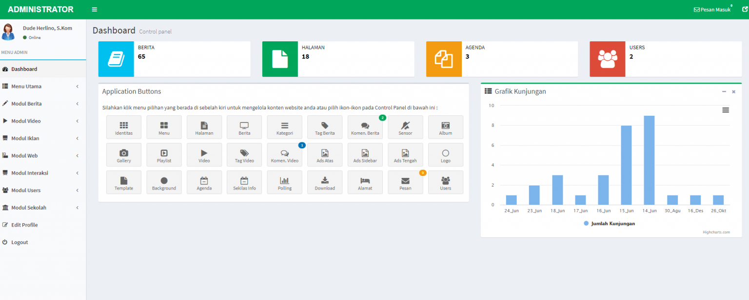 tampilan dashboard website sekolah | Jasa Pembuatan Web di Batam